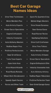 550+ Best Car Garage Names Ideas to Attract Car Lovers! - Whiz Start