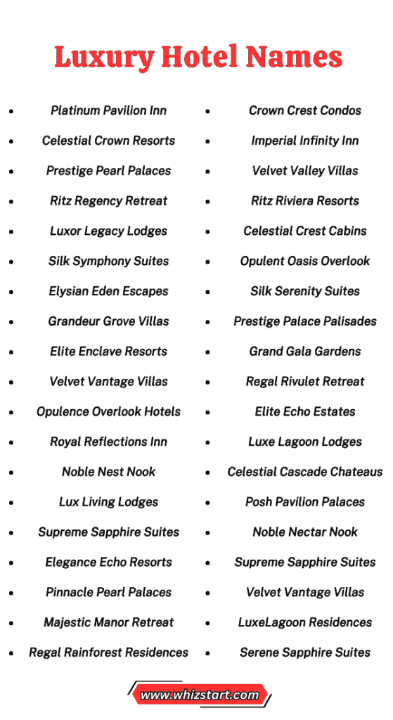 Luxury Hotel Names Ideas: 500+ Elegant Suggestions - Whiz Start