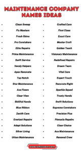 Maintenance Company Names List: 600+ Clever Ideas! - Whiz Start