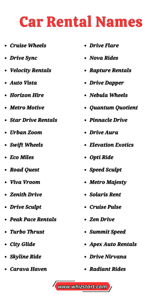900+ Catchy and Funny Car Rental Names Ideas for Use! - Whiz Start