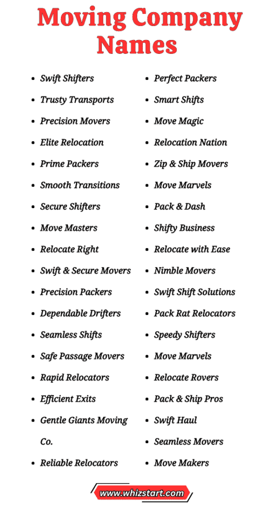 Moving Company Names for 2024 | Catchy Business Name Ideas - Whiz Start