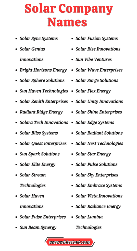 Solar Company Names: 600+ Ideas to Energize Your Brand - Whiz Start